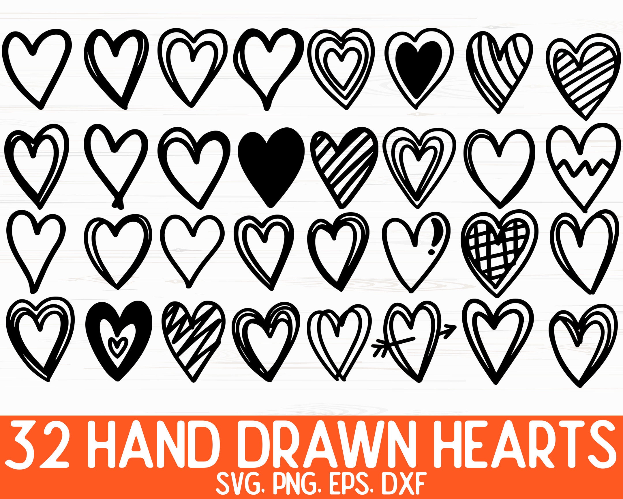 Doodle Heart SVG Bundle, Heart SVG Bundle, Sketch, Hand-drawn Heart Svg ...