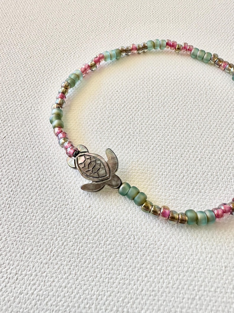 Abalone Sea Turtle Anklet, Stretchy Bracelet Sea Turtle Jewelry Boho ...