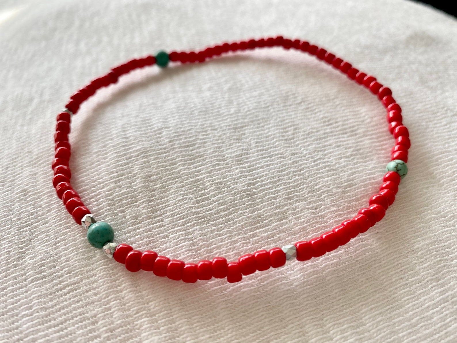 Anklet Turquoise and Red Anklet Stretchy Anklet Ankle | Etsy