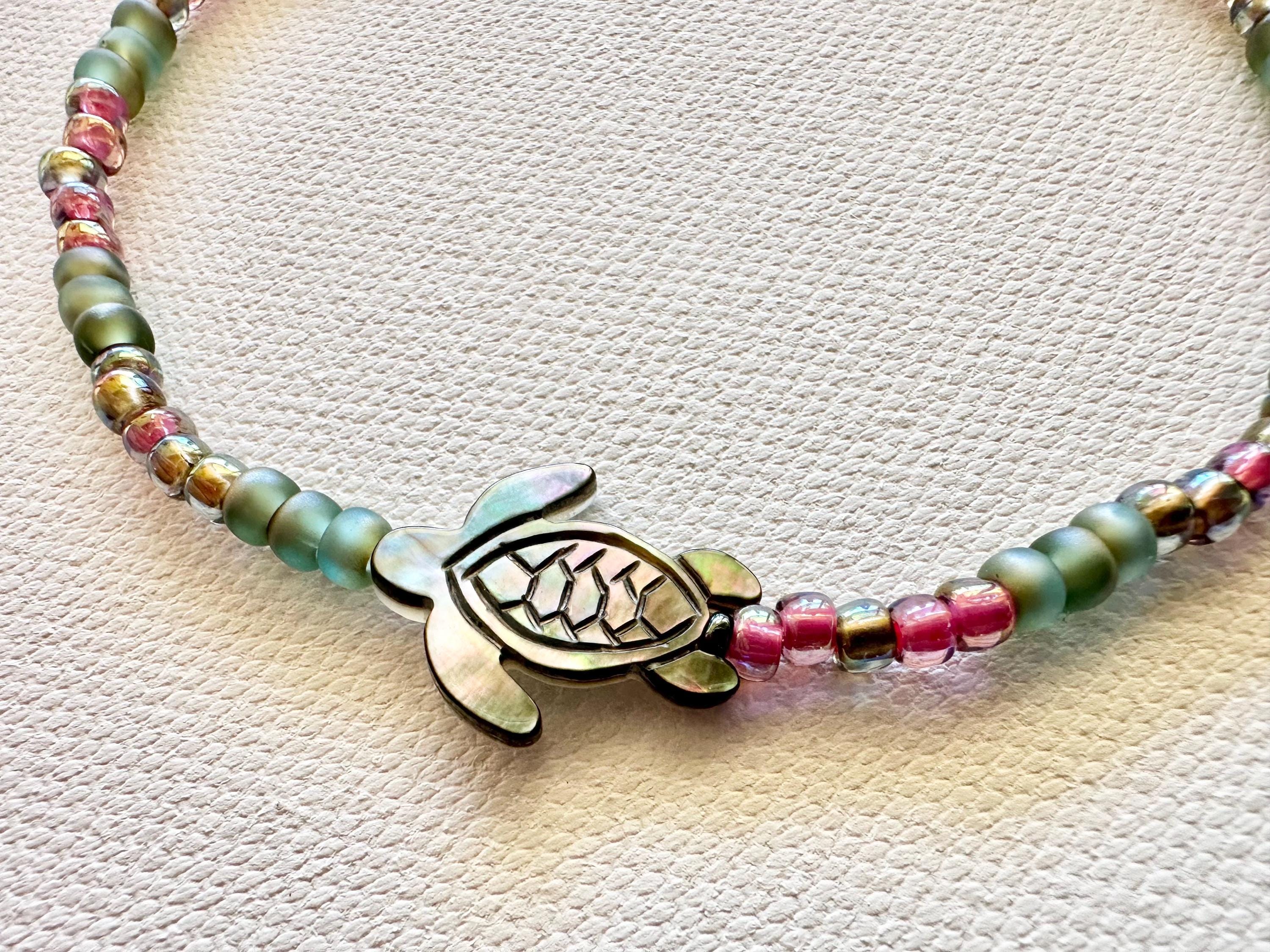 Abalone Sea Turtle Anklet, Stretchy Bracelet Sea Turtle Jewelry Boho ...