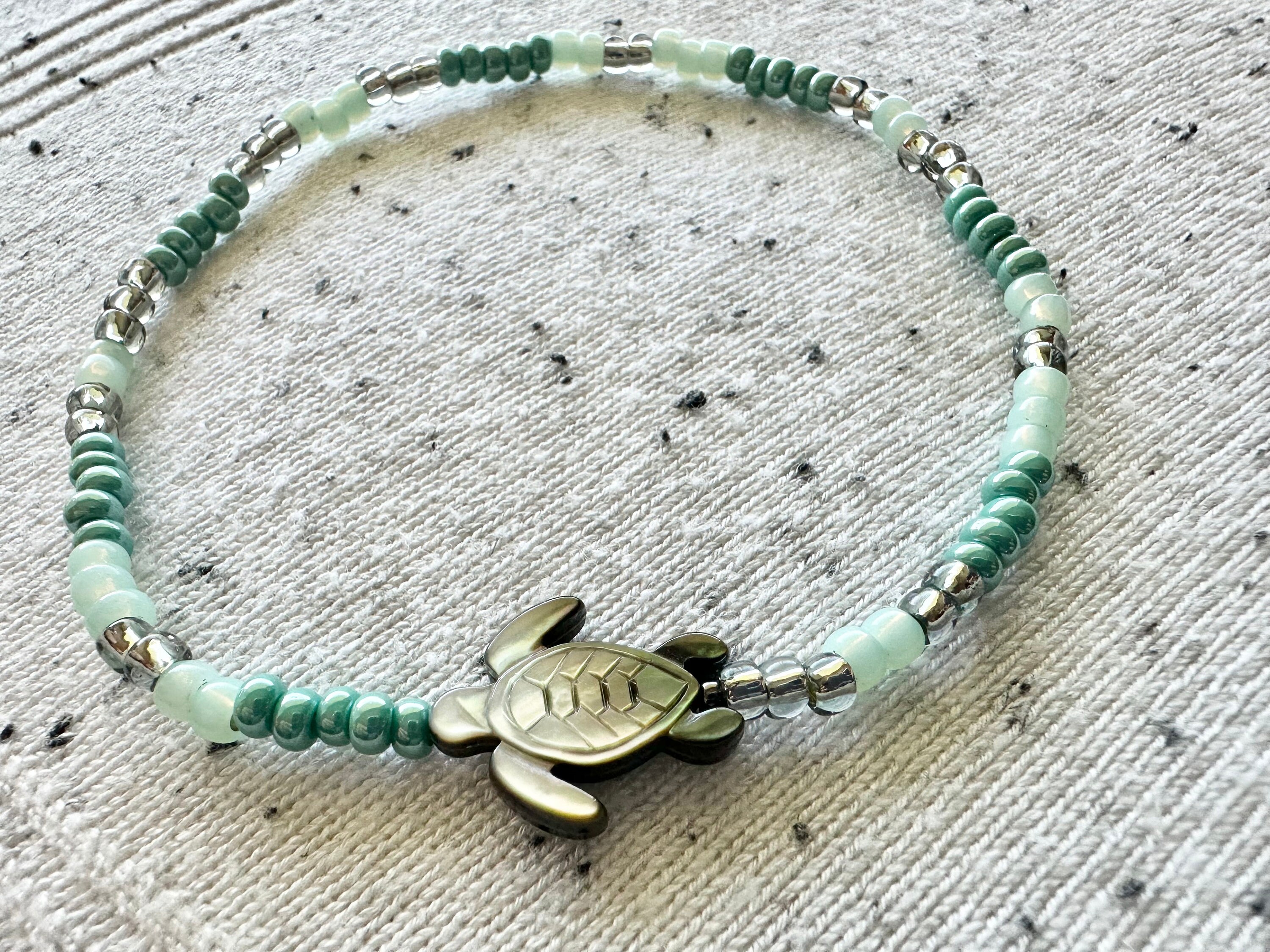 Sea Turtle Anklet, Mother of Pearl Beaded Bracelets, Water-safe Boho ...