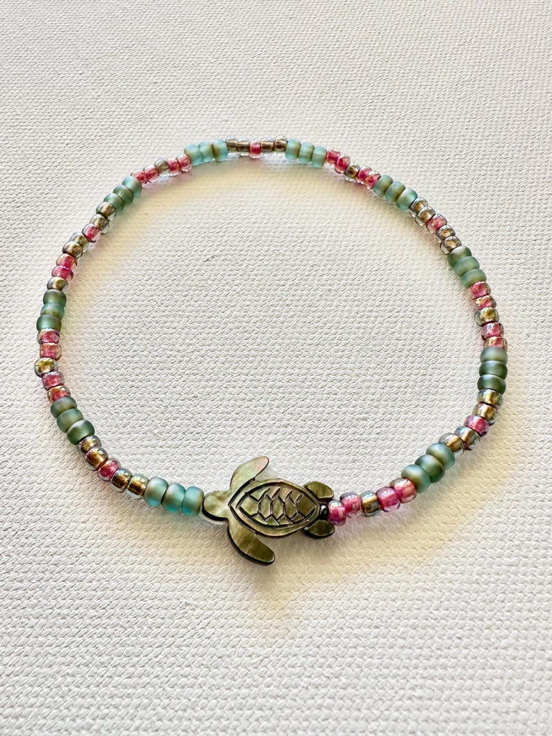 Abalone Sea Turtle Anklet, Stretchy Bracelet Sea Turtle Jewelry Boho ...