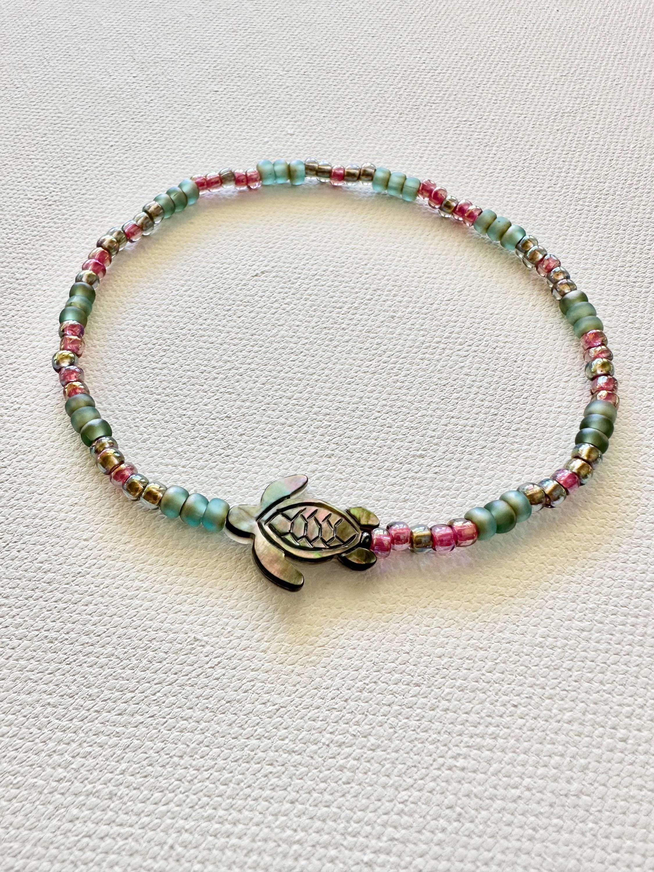 Abalone Sea Turtle Anklet, Stretchy Bracelet Sea Turtle Jewelry Boho ...