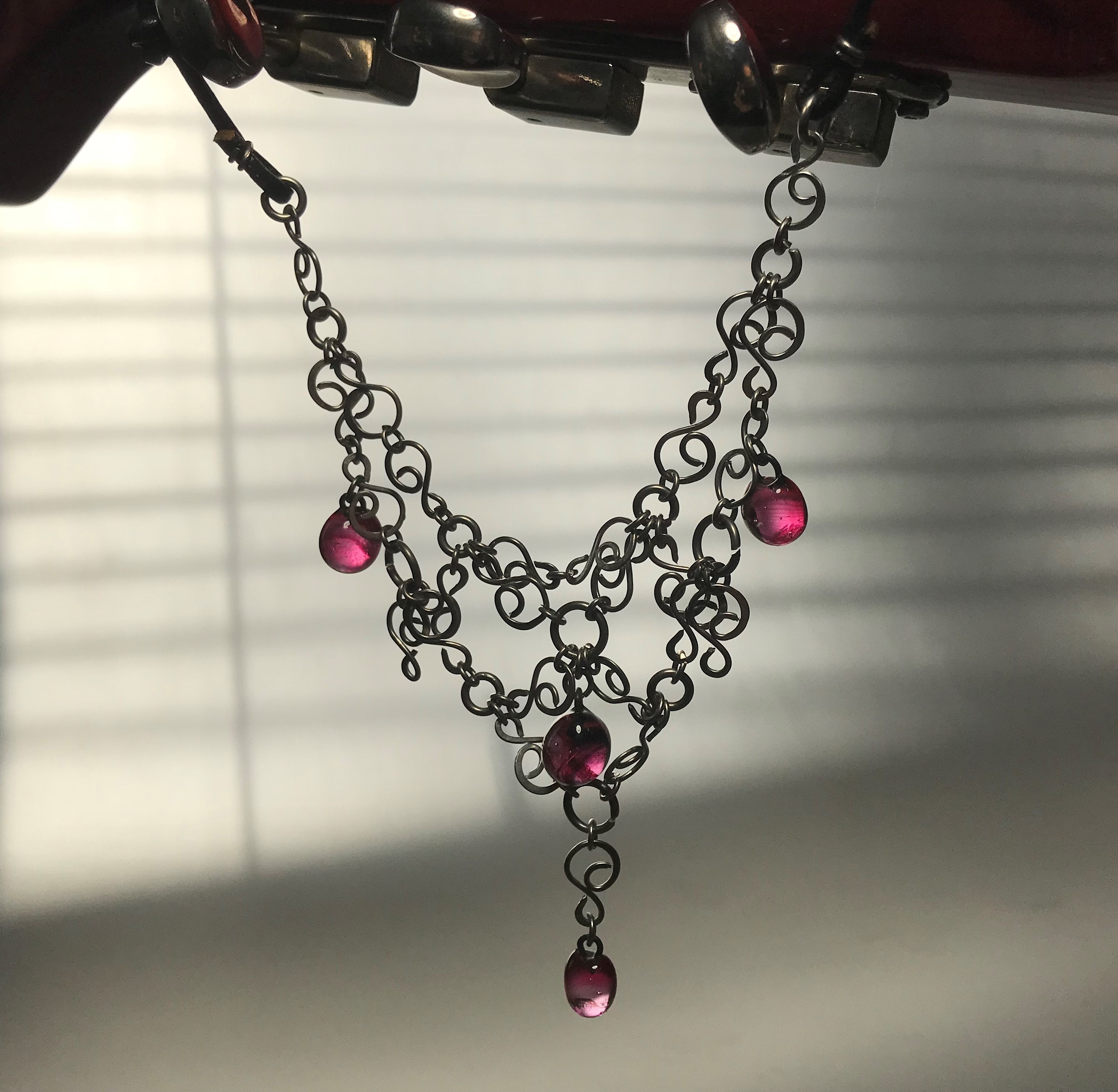 Triangle Necklace in Stainless Steel With Hand-blown Pink Glass Beads ...