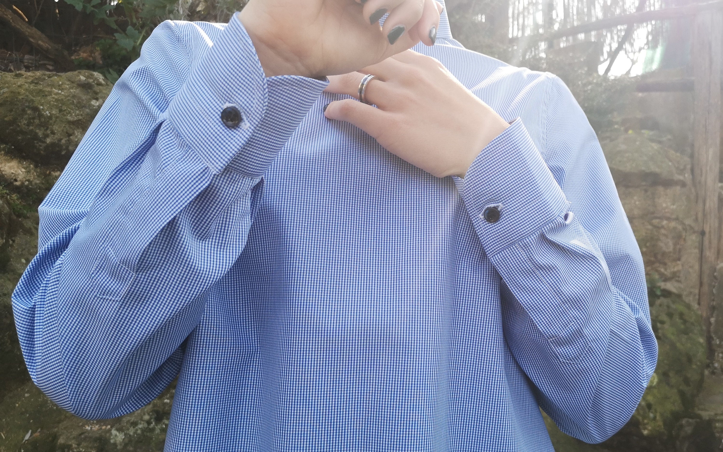 Women's Collegiate Style Blue Check Blouse, Button Down Back, Round ...