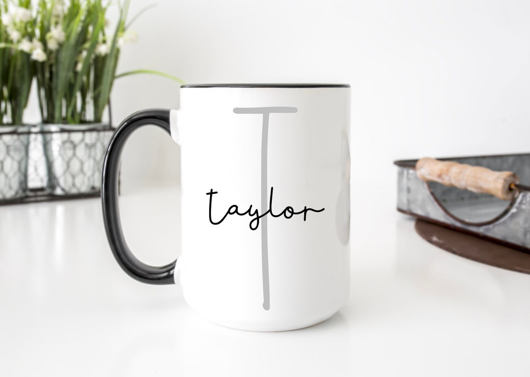 Personalized Name Mug Black Handle Initial Mug Monogram Mug Hot Cocoa ...