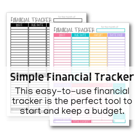Simple Printable Financial Tracker Monthly Worksheet | Etsy