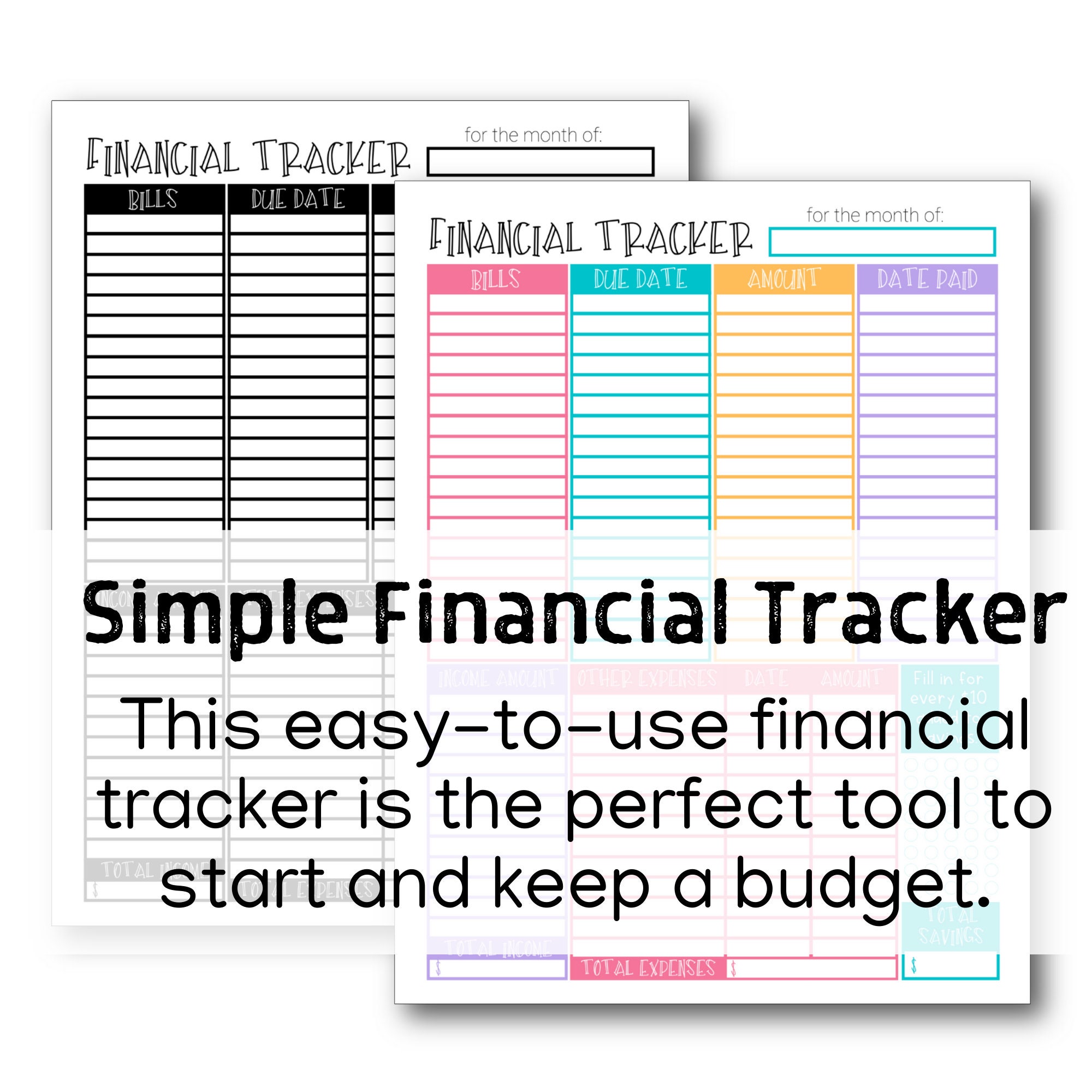 Simple Printable Financial Tracker Monthly Worksheet - Etsy