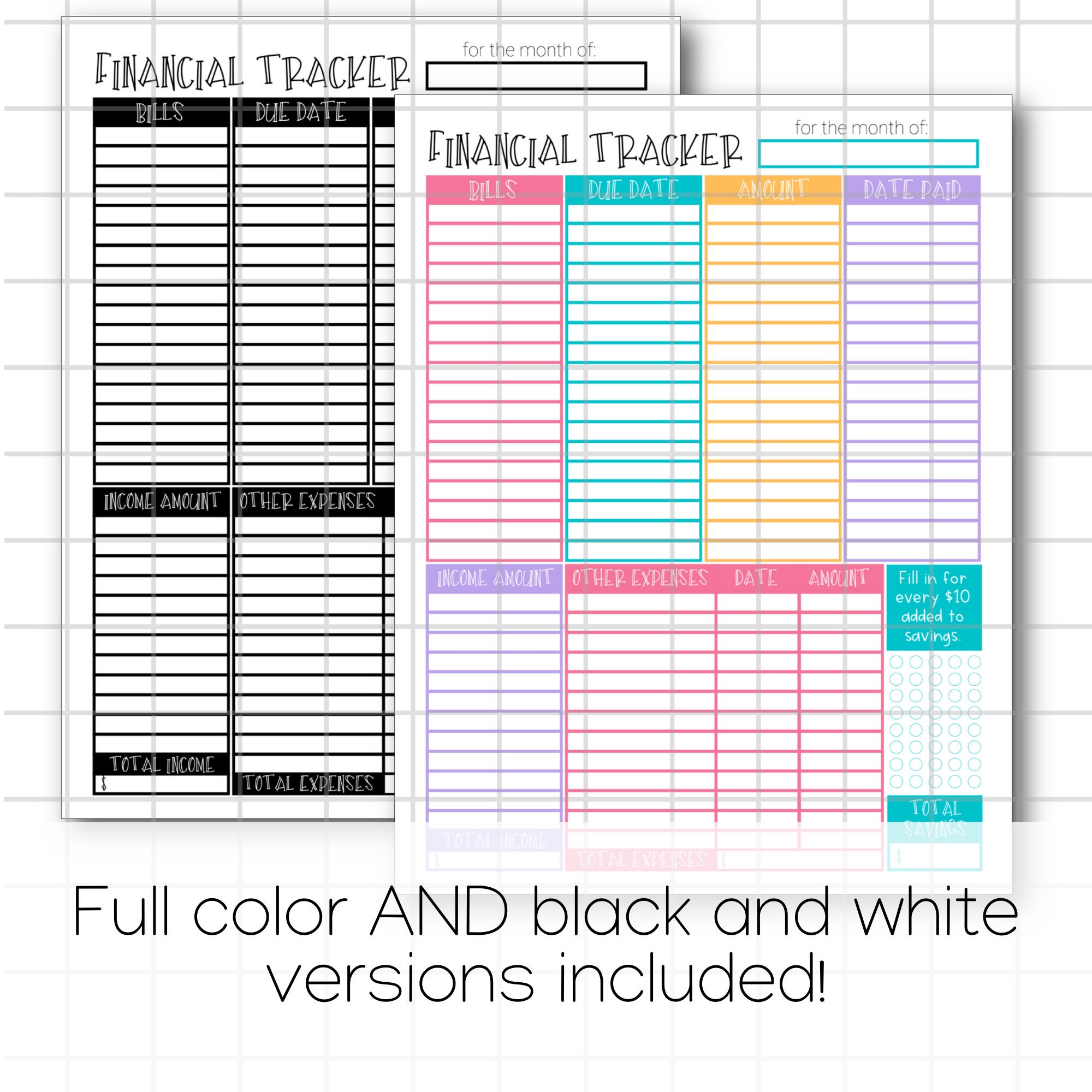Simple Printable Financial Tracker Monthly Worksheet - Etsy