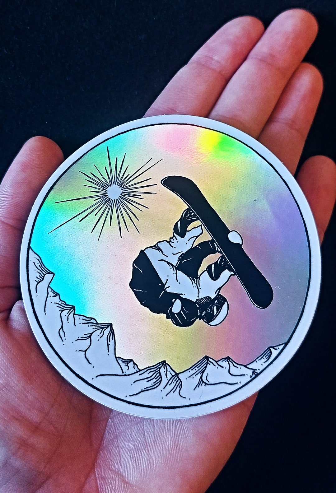 Holographic Sticker - Slopestyle Freestyle Snowboarding - Pen and Ink ...