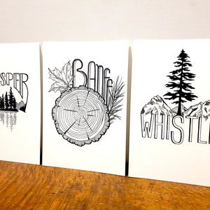 Hand-drawn Original - Banff Alberta - Maple and Pine - Pen and Ink ...
