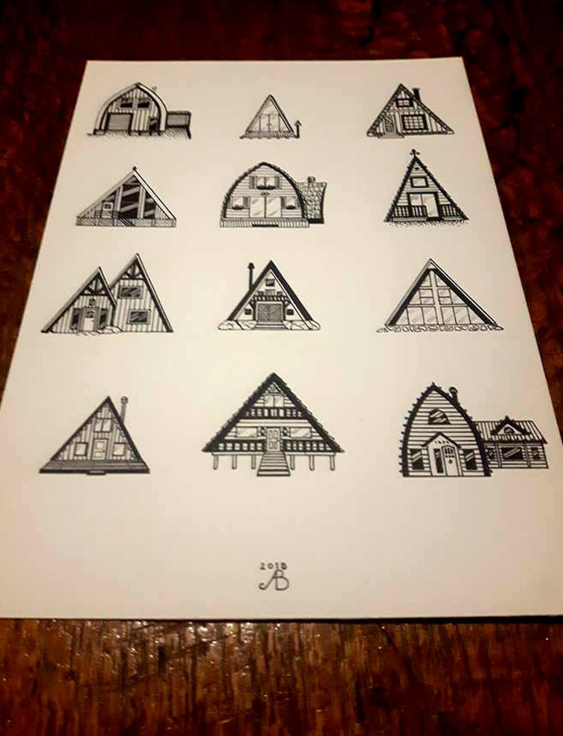 Hand-Drawn Original Aframe Houses of the Mountains Pen and | Etsy