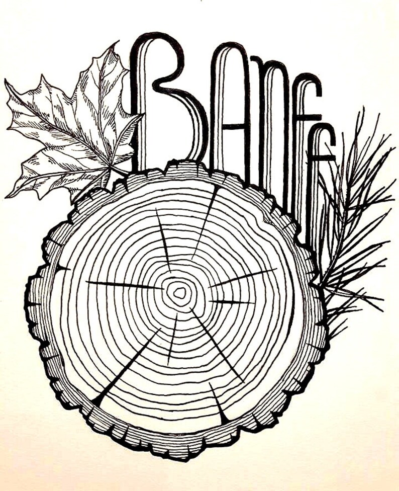 Hand-drawn Original Banff Alberta Maple and Pine Pen and - Etsy