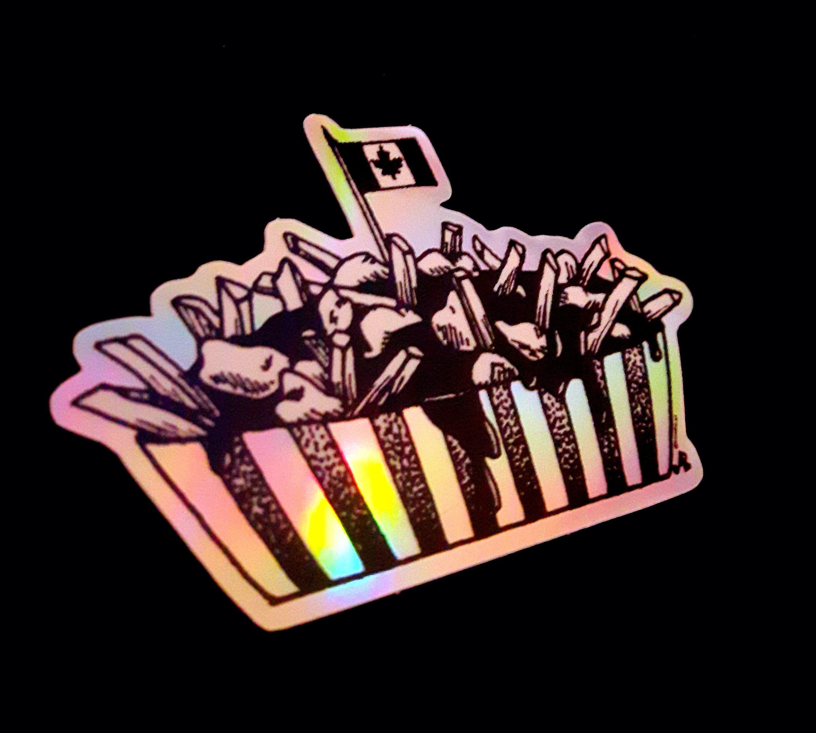 Holographic Sticker - Canada Flag on Poutine - Canadian Pen and Ink ...