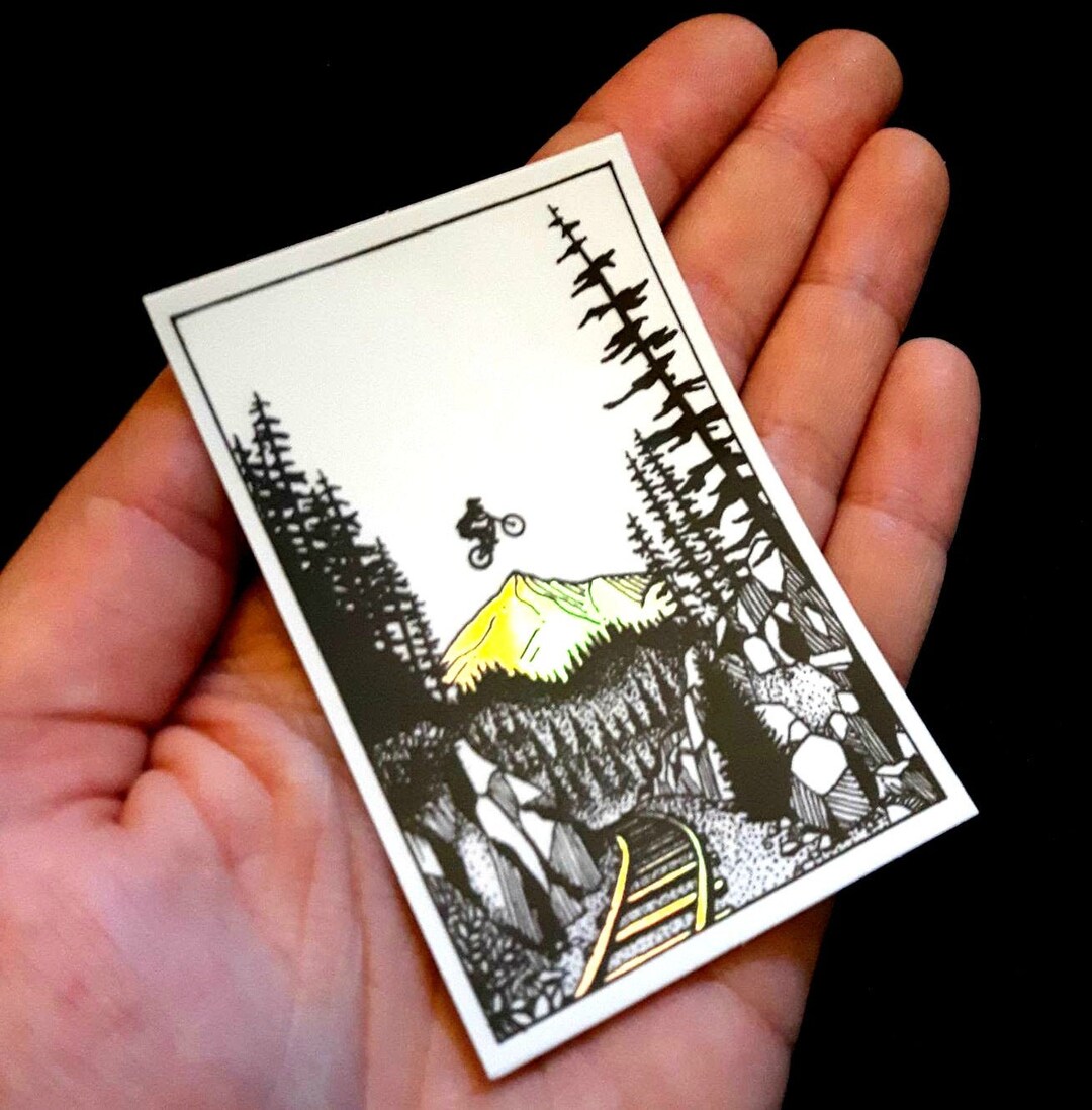 Holographic Sticker - Pemberton Train Gap - Pen and Ink Illustration - Etsy