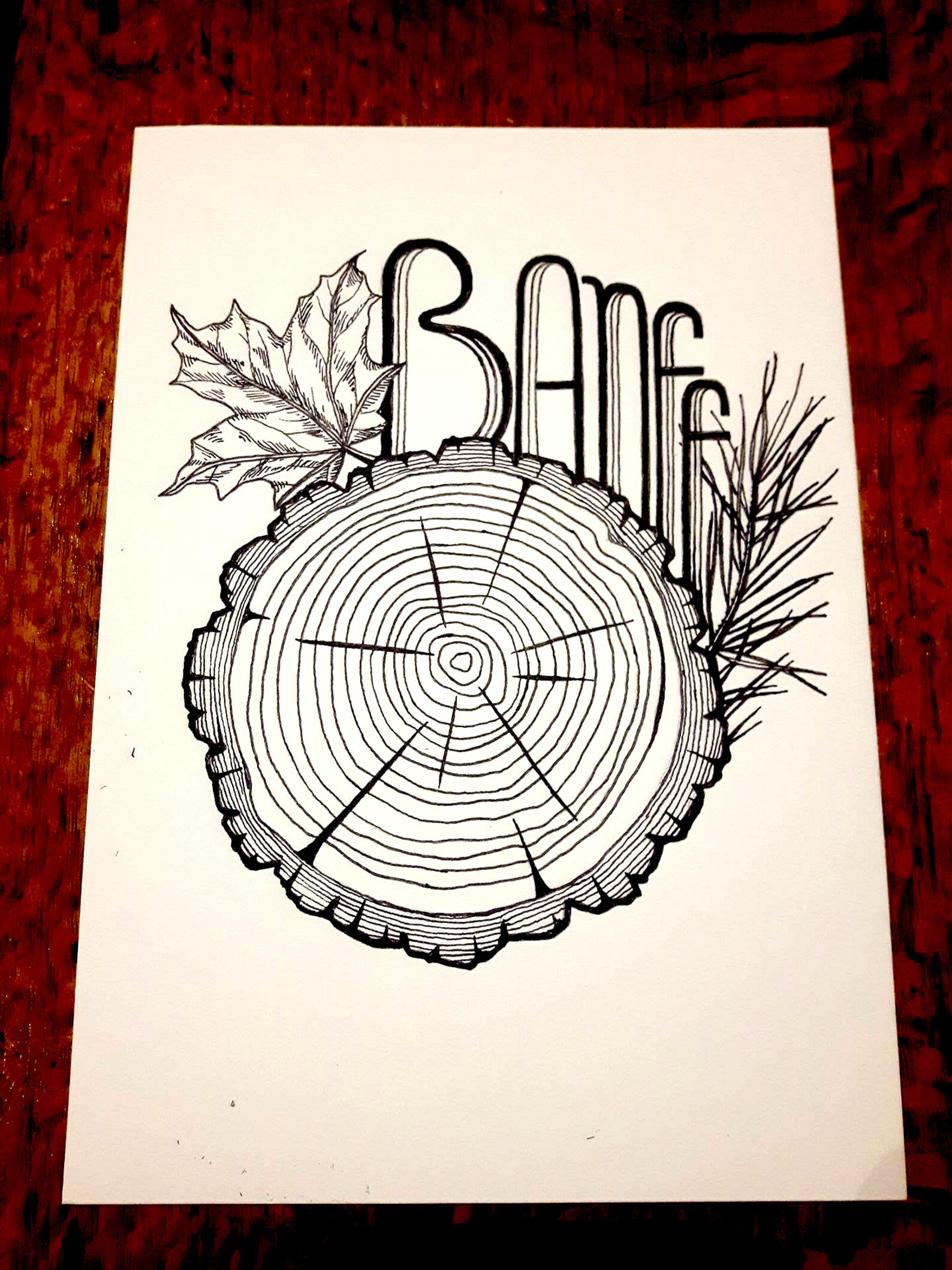 Hand-drawn Original Banff Alberta Maple and Pine Pen and - Etsy