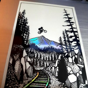 Holographic Sticker - Pemberton Train Gap - Pen and Ink Illustration - Etsy