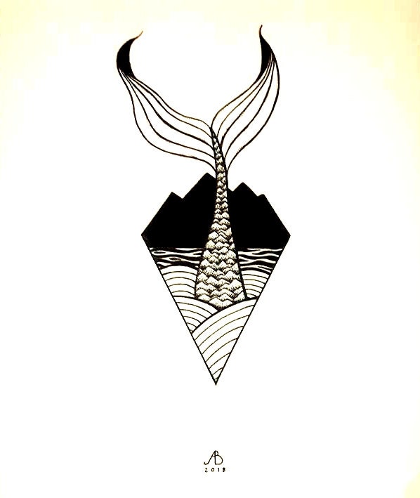 Hand-drawn Original - Mermaid Tail in the Mountains - Pen and Ink ...