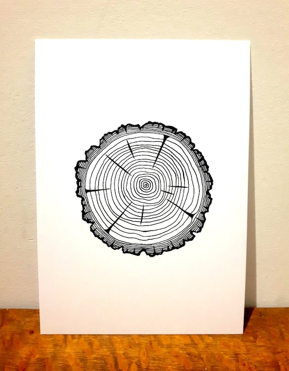 Print Pine Log Slice Pen and Ink illustration | Etsy