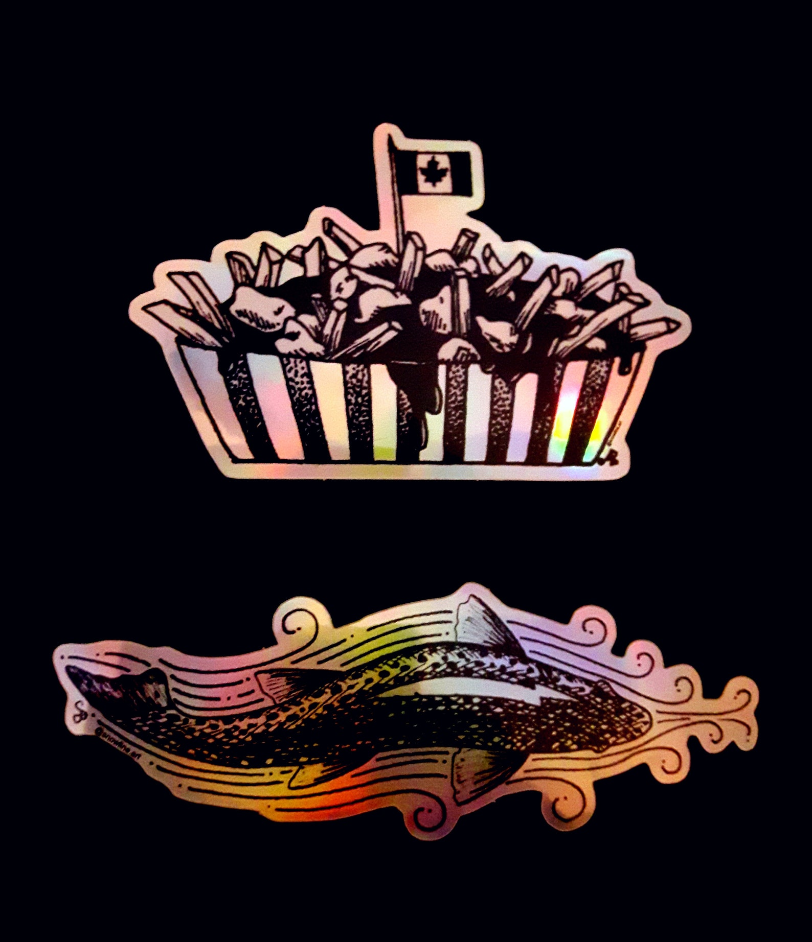 Holographic Sticker - Canada Flag on Poutine - Canadian Pen and Ink ...