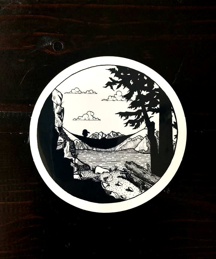 Glossy Sticker Hammock in the Mountains Pen and Ink | Etsy