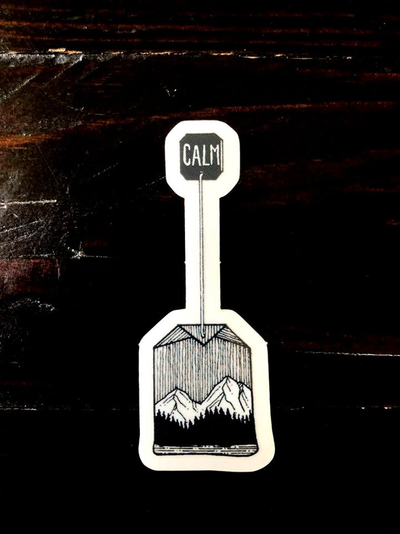 Partial Clear Sticker - Mountain Calm Tea - Pen and Ink Illustration - Etsy