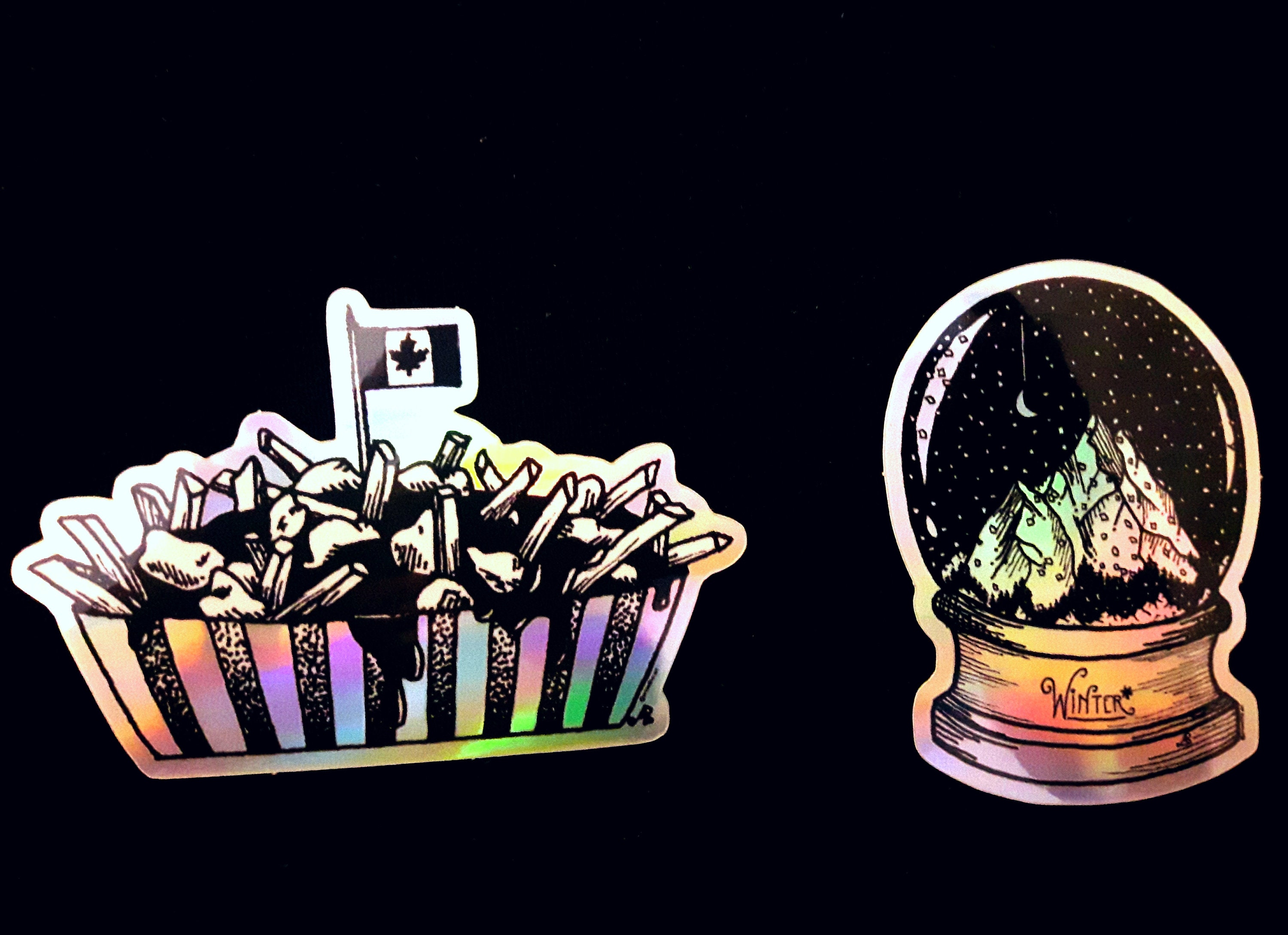 Holographic Sticker - Canada Flag on Poutine - Canadian Pen and Ink ...