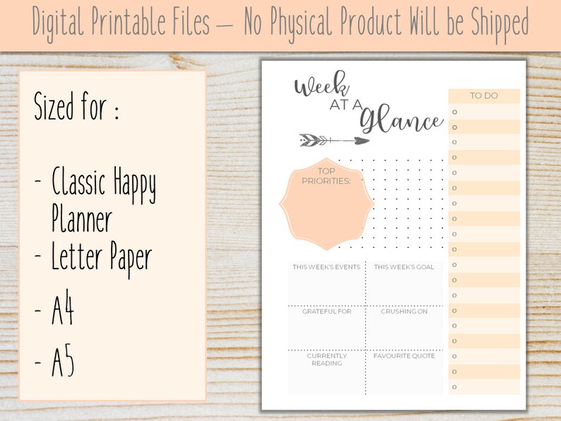 Week at a Glance Planner Printable, Week Keeper Page, Happy Planner, A4 ...