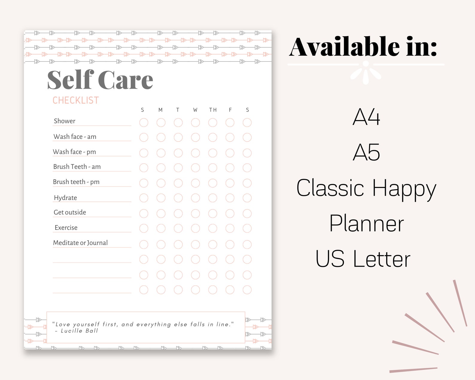 Self Care Checklist Printable, Self Care Tracker, Managing Depression ...