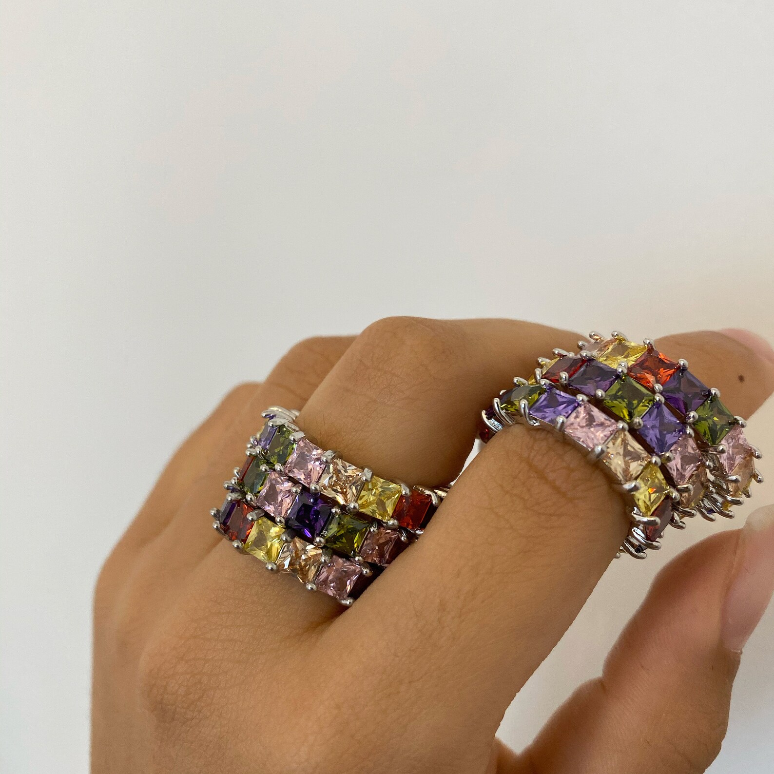 Rainbow Crystal Band Ring With Multicoloured Stones Ans Silver - Etsy ...