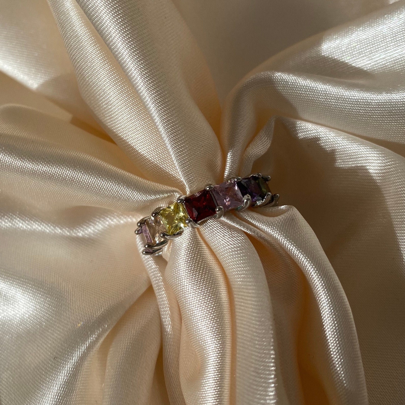 Rainbow Crystal Band Ring With Multicoloured Stones Ans Silver Color ...