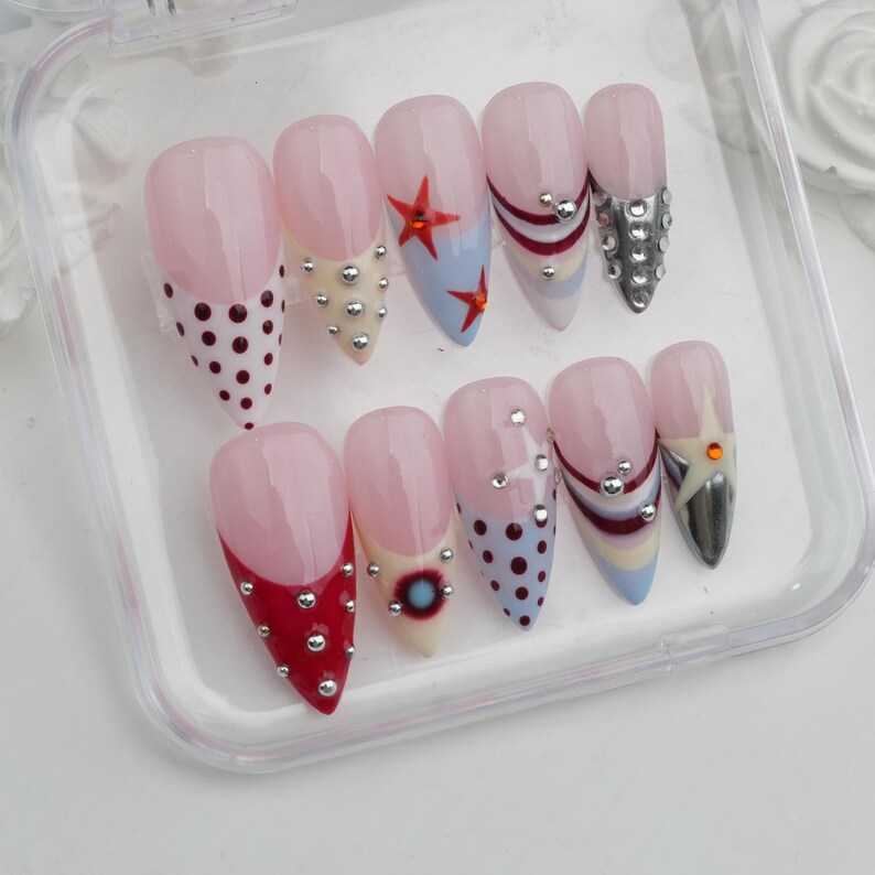 Starburst Press on Nails: French Stripe, Cat Eye, Handmade Gel - Etsy