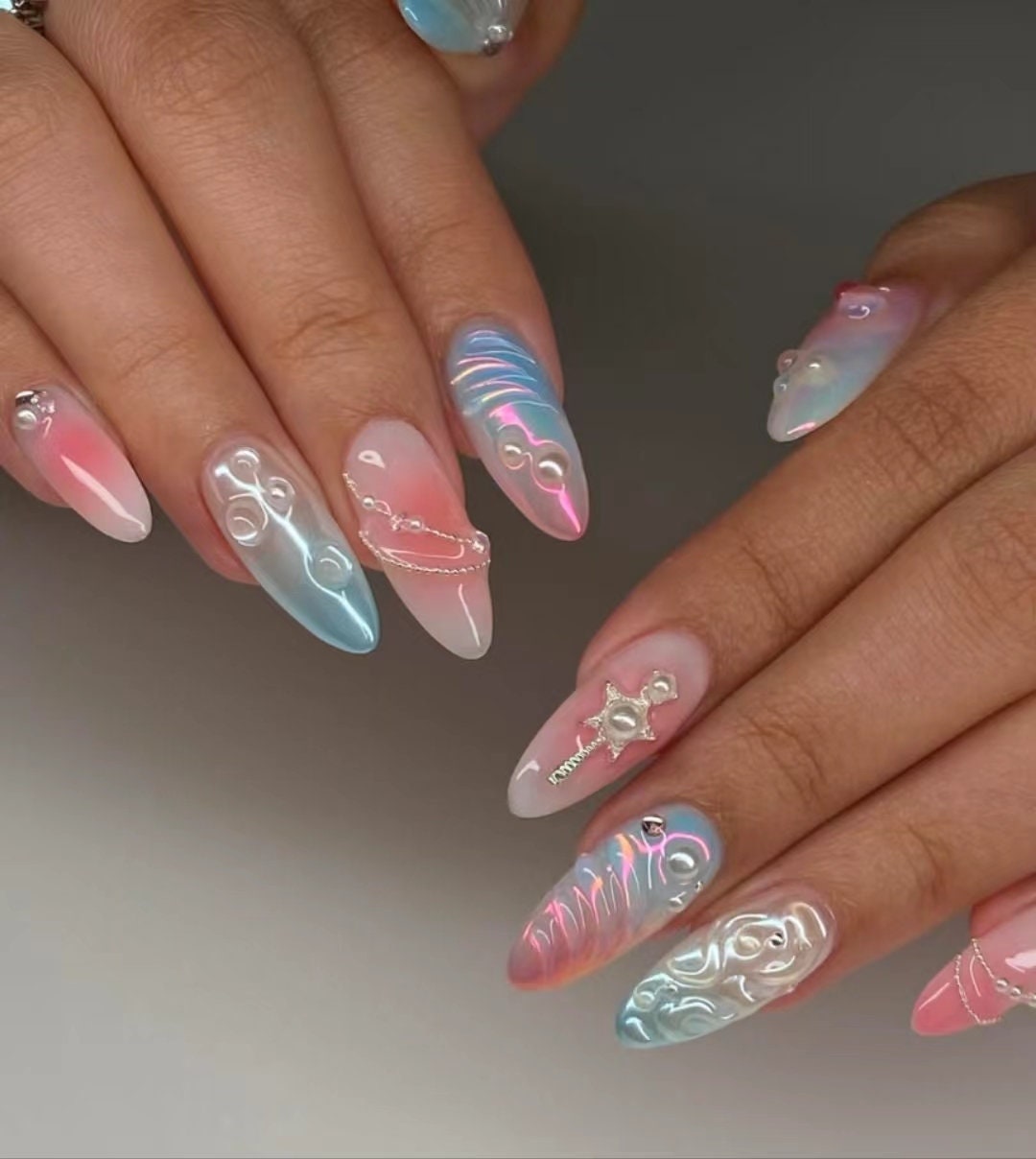 Hand Drawn Nails/3d Nails/gift Nails \custom Press on Nails\hand Made ...