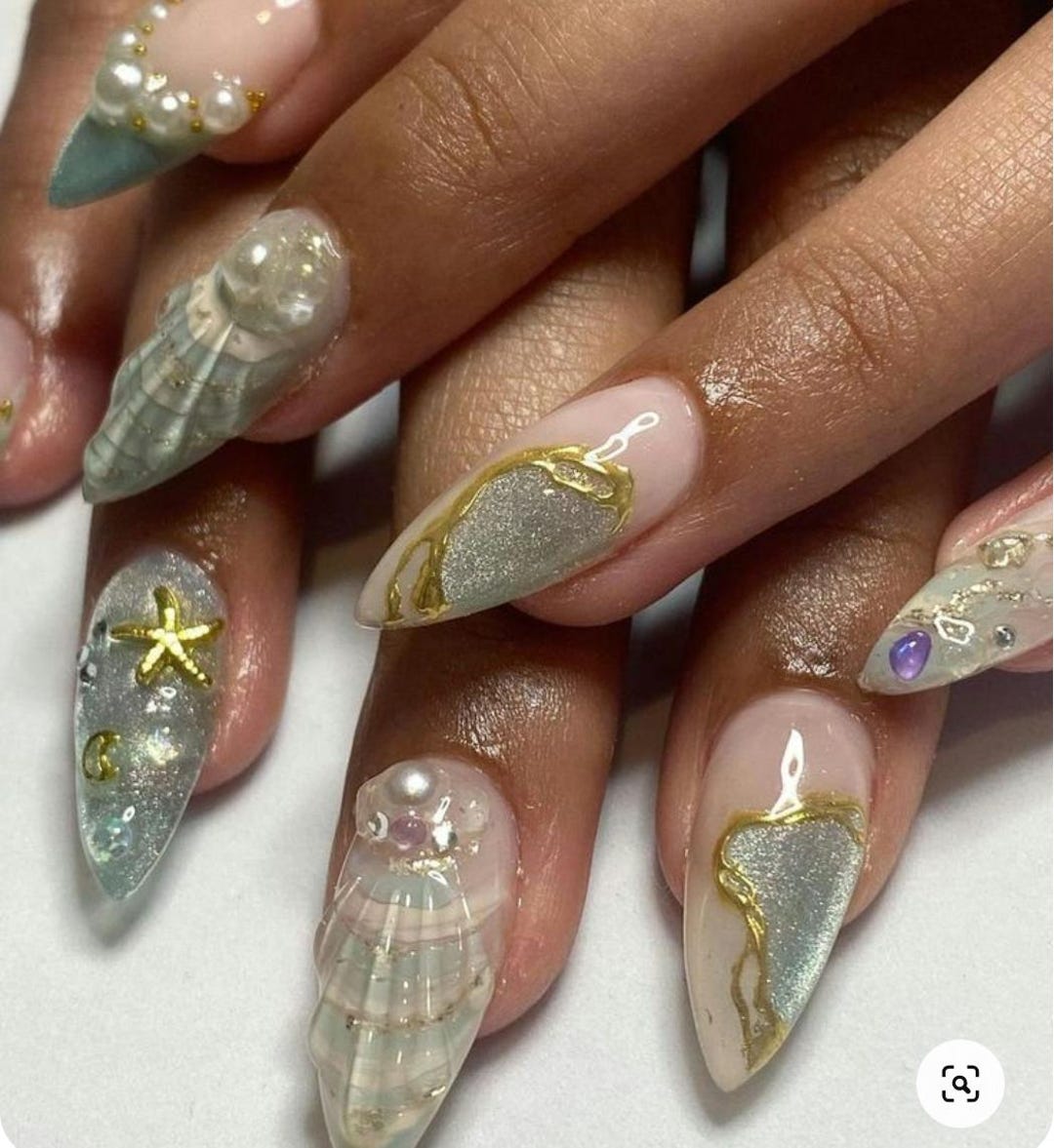 Handmade Sea Shell Press on Nails: Custom Gel Nail Art - Etsy