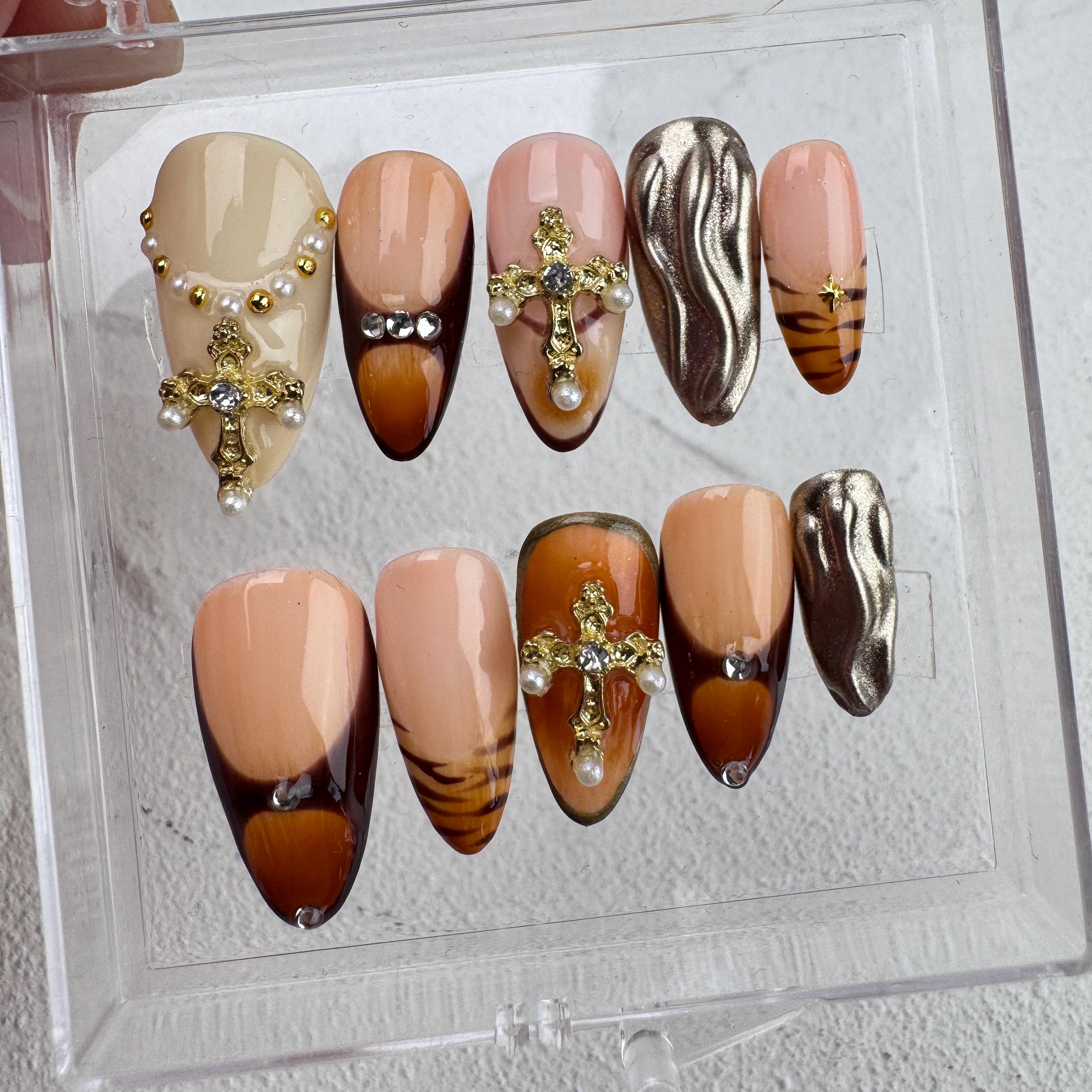 Handmade Cross Press on Nails: Custom Gel Faux Acrylic Nails - Etsy