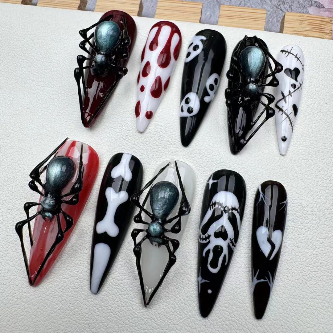 3D Spider Press on Nails: Halloween Custom Faux Acrylic Gel Nails - Etsy