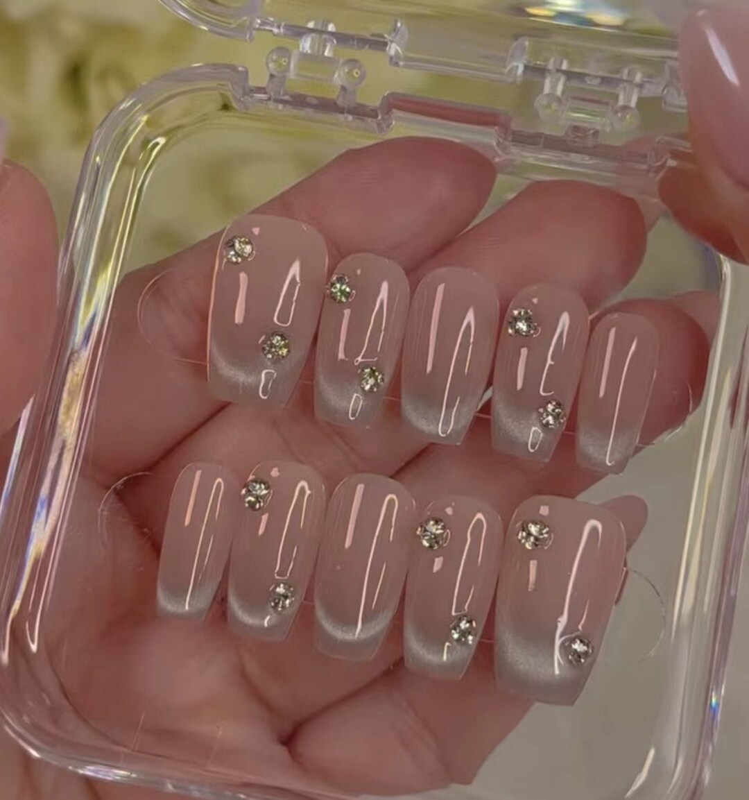 Handmade Rhinestone Press on Nails: Custom Gel Faux Acrylic Nails - Etsy