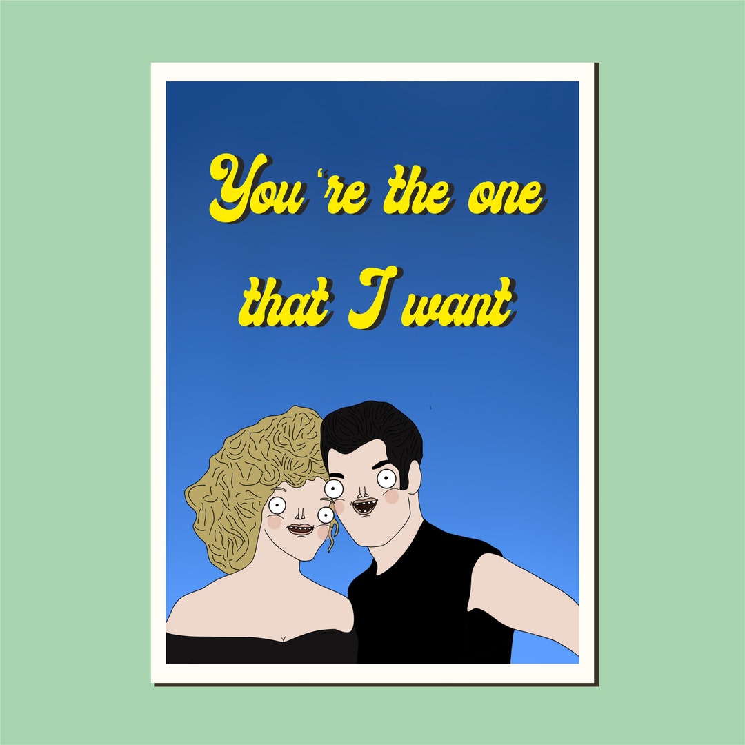 Couple Grease Gift for Her Greetings Card Movie Art 70s Gift for Him - Etsy