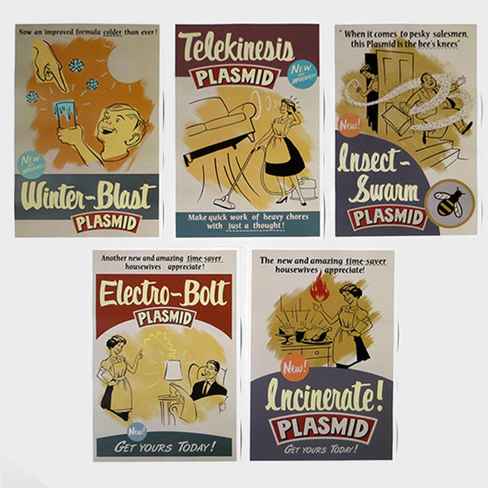 Bioshock Plasmid Posters Set Of 5 Etsy