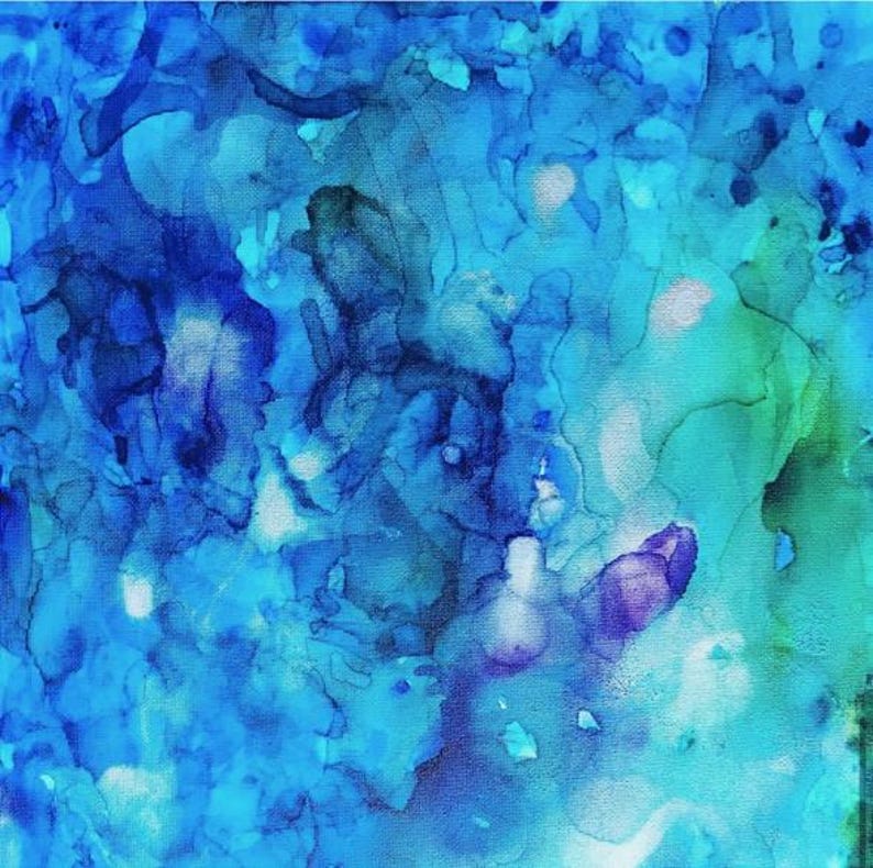 Tropical Rainstorm – Original Blue Alcohol Ink Abstract, Ocean-inspired ...