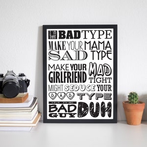 Billie Eilish Bad Guy Lyric Typography Art Poster - Etsy UK