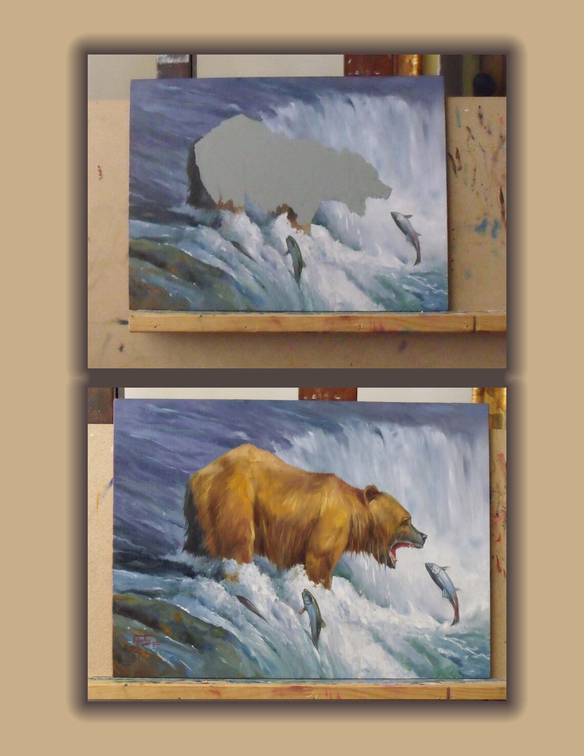 Original Oil Painting of a Grizzly Bear at the Waterfall. - Etsy