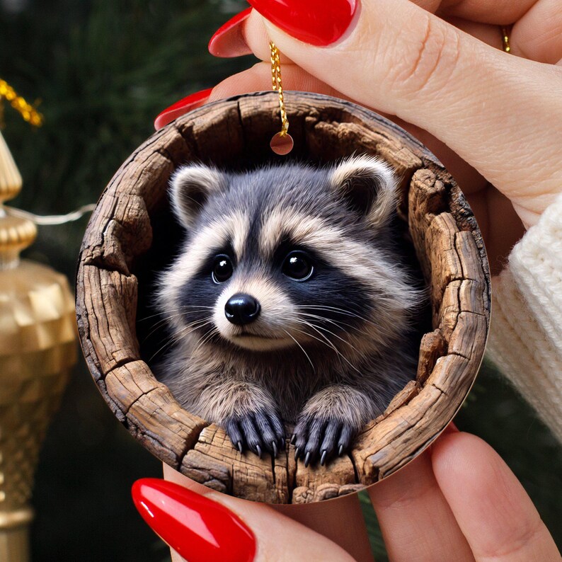 Adorable Raccoon Ceramic Ornament, Christmas Tree Decoration, Cute ...