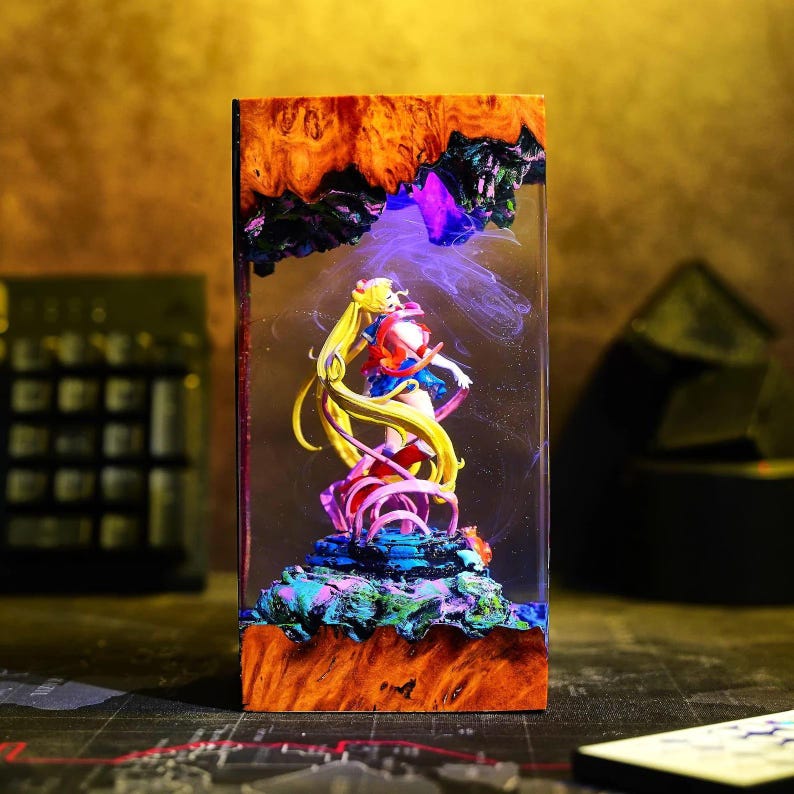 Usagi Sailor Moon Resin Lamp, Magical Girl Anime Decor, Handmade Moon ...