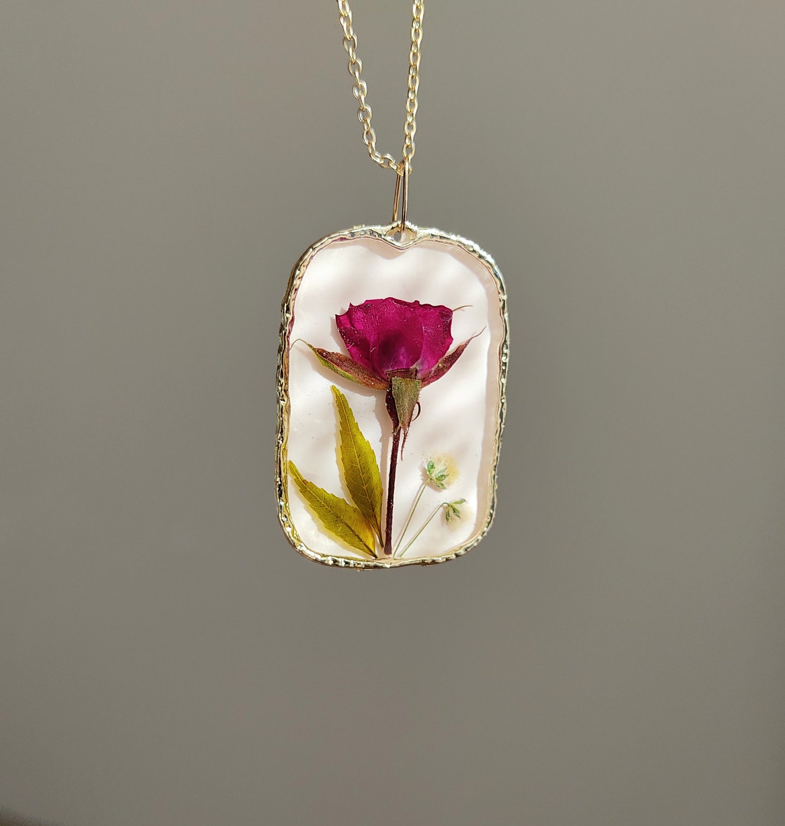 Real Dried Rose Necklace Pressed Red Rose Terrarium - Etsy