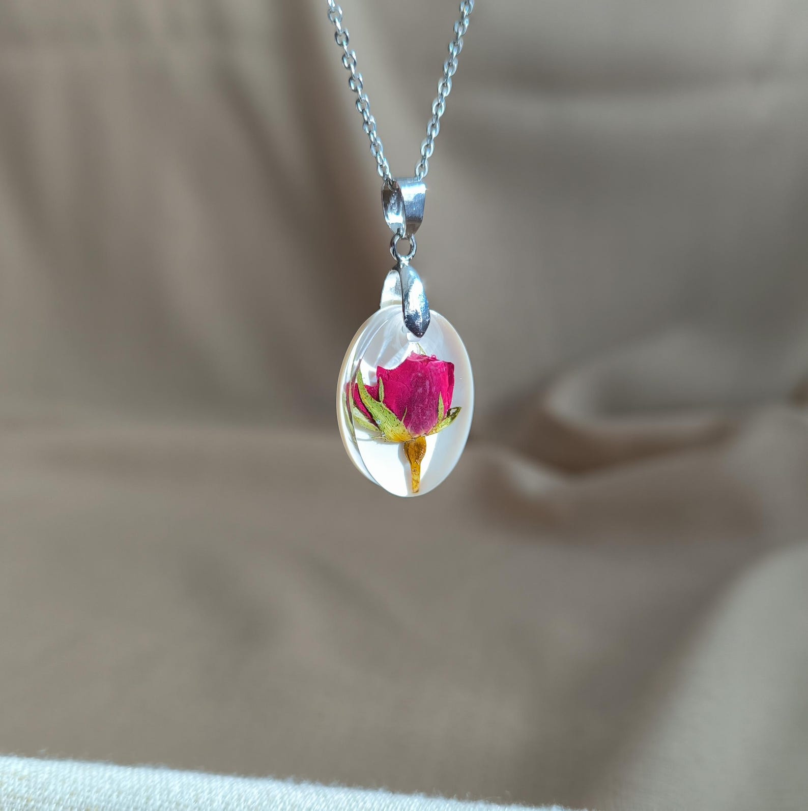 Pressed Real Red Rose Resin Necklace: Romantic Floral Pendant, Rose ...