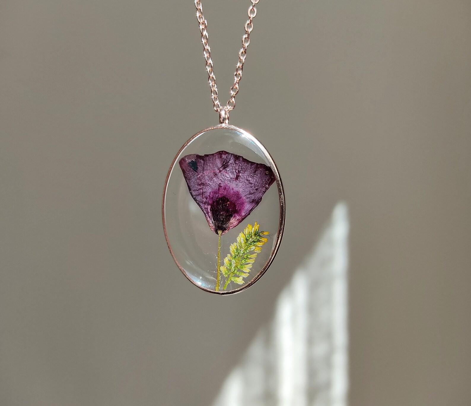 Pressed Poppy Flower Necklace Dried Poppy Pendant Floral - Etsy