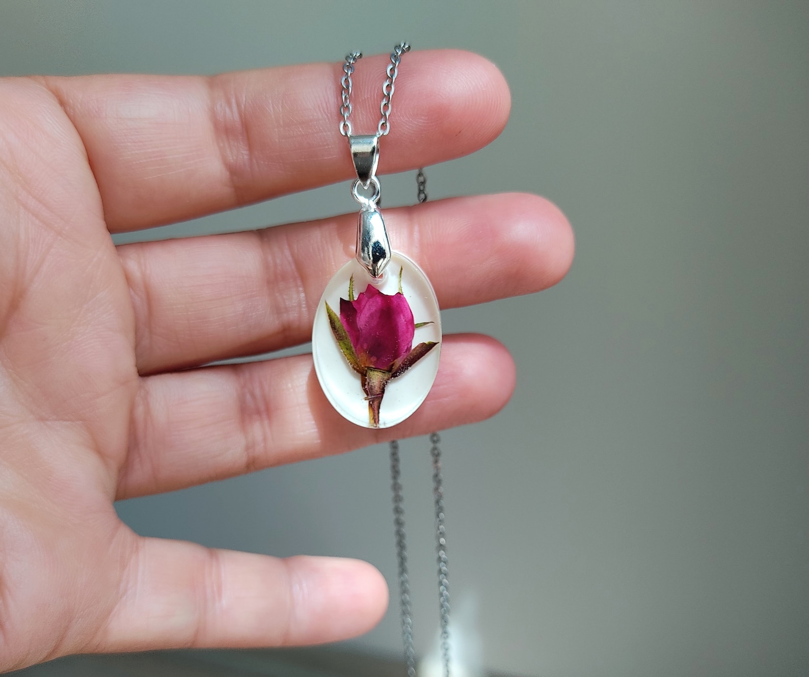 Pressed Real Rose Necklace Rose Resin Pendant Rose Jewelry - Etsy