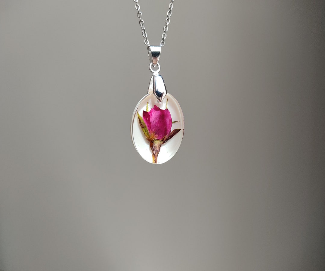 Pressed Real Rose Necklace Rose Resin Pendant Rose Jewelry - Etsy