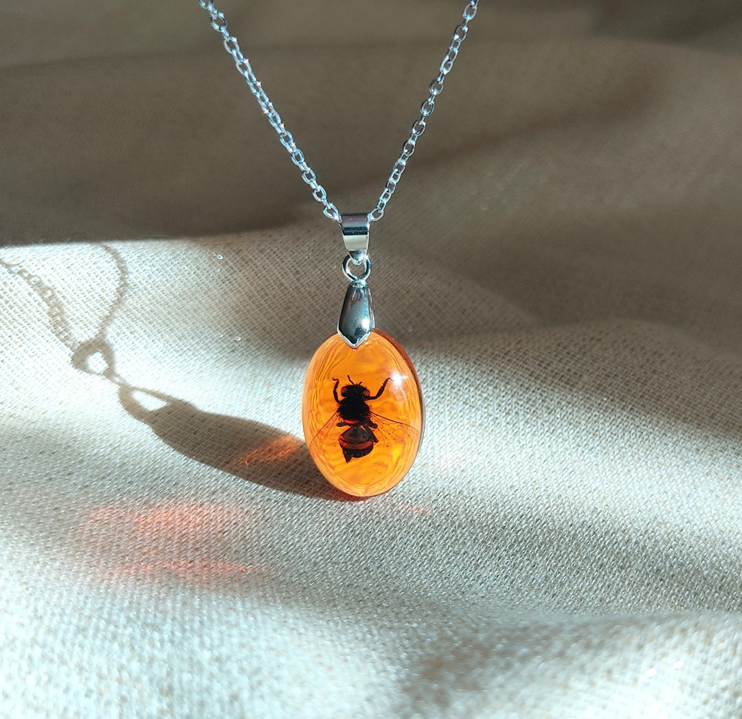 Real Preserved Bee Necklace, Amber Color Bug Pendant, Real Bug Jewelry ...